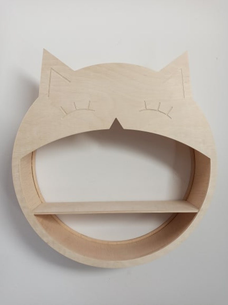 Big WOODEN SHELF CAT 40 cm round shelf wall decor for kids | Etsy
