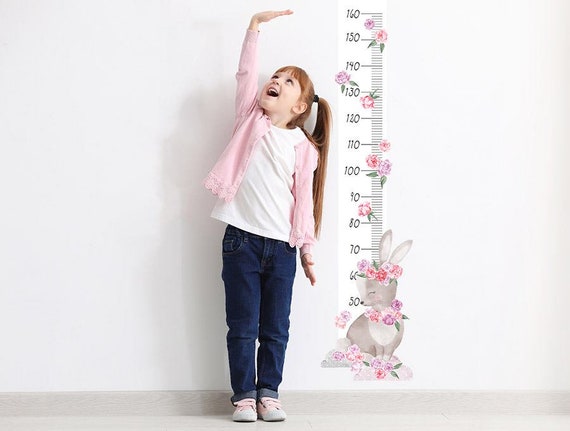 Wall decor HEIGHT CHART rabbit pink growth chart for kids | Etsy