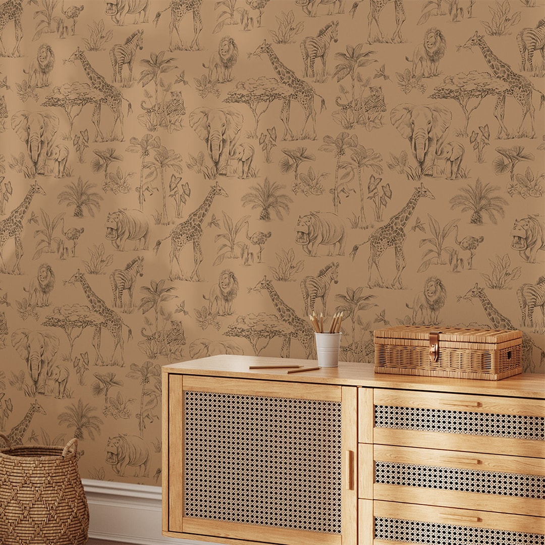Cute Safari Wallpaper - Jungle Wallpaper for Kids' Room - Etsy