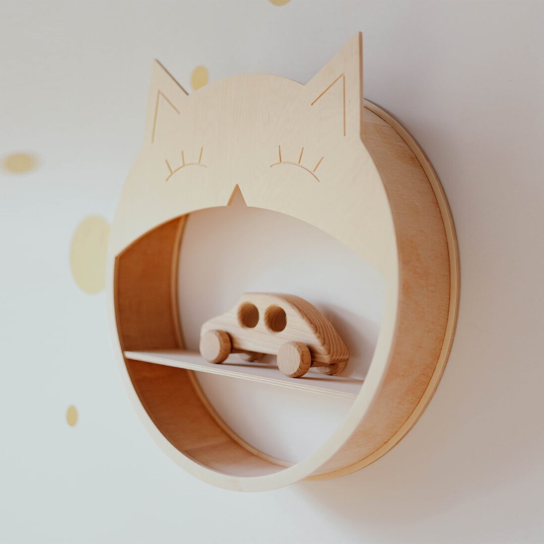 Big WOODEN SHELF CAT 40 Cm Round Shelf Wall Decor for Kids - Etsy