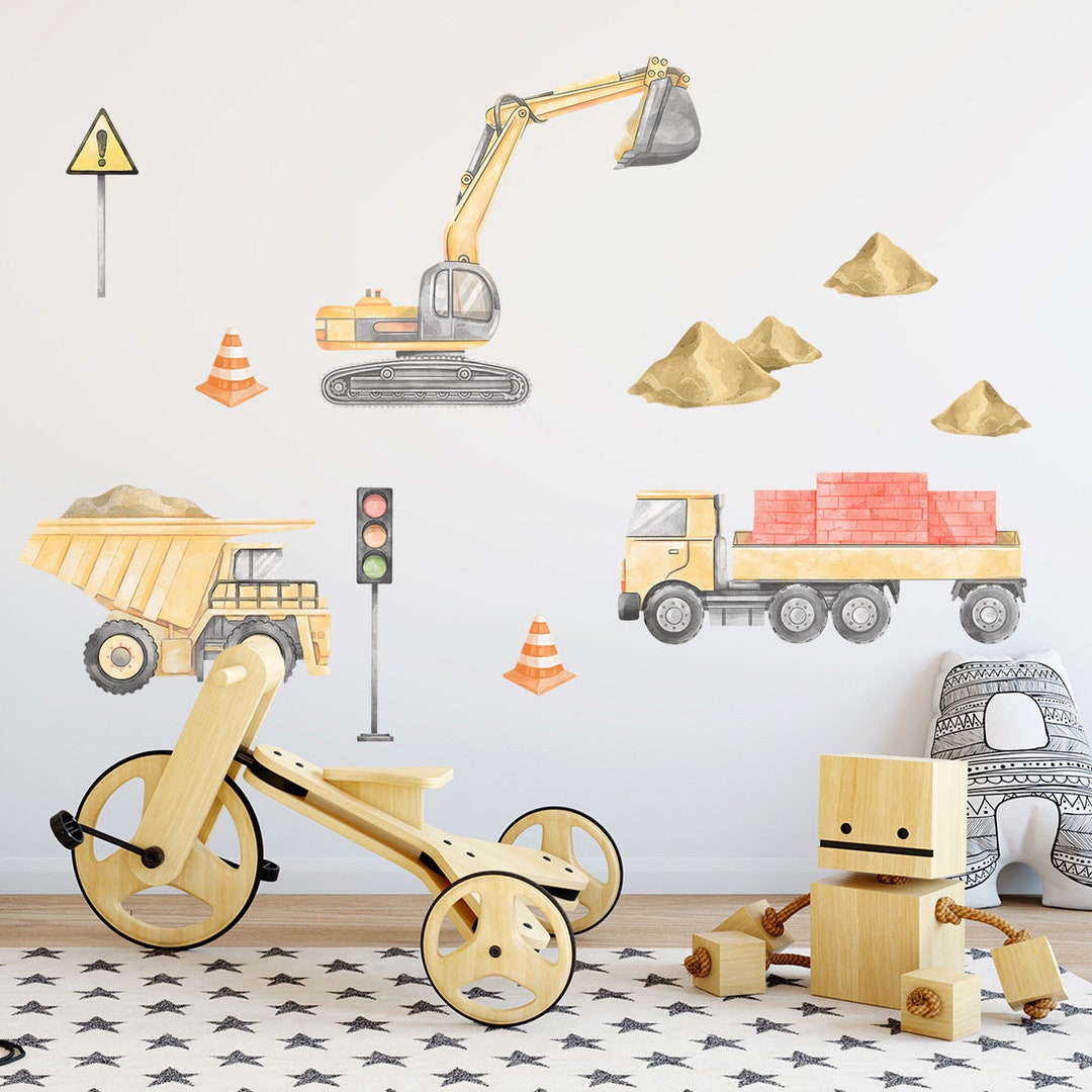 CONSTRUCTION SET II Yellow Watercolor Wall Stickers for Kids, Nursery ...