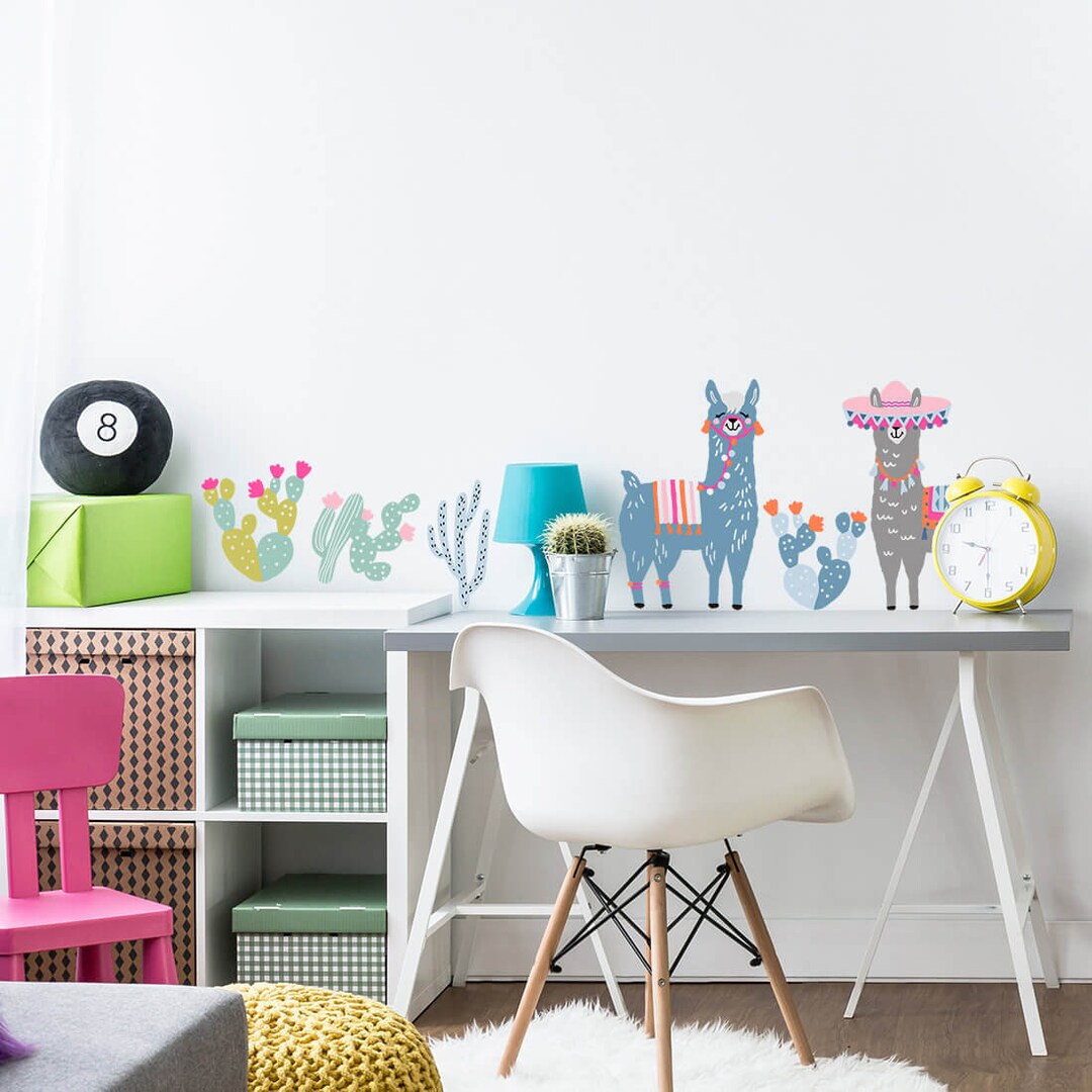 LLAMAS SET Wall Decal / Animal Decor / Cactus Wall Decal / Llamas Wall ...
