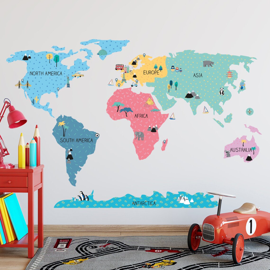 WORLD MAP Wall Decal for Kids / Nursery Decor / Kids Decal / - Etsy
