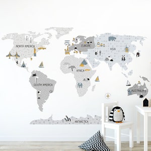 WORLD MAP Wall Decal for Kids / Nursery Decor / Kid Decal / World Map ...