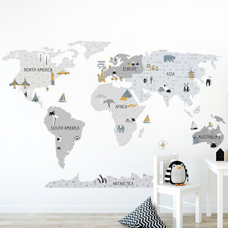 WORLD MAP Wall Decal for Kids / Nursery Decor / Wall Art Kids - Etsy
