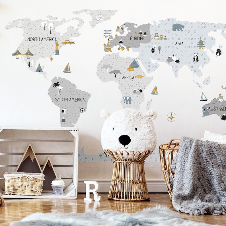 WORLD MAP Wall Decal for Kids / Nursery Decor / Wall Art Kids - Etsy