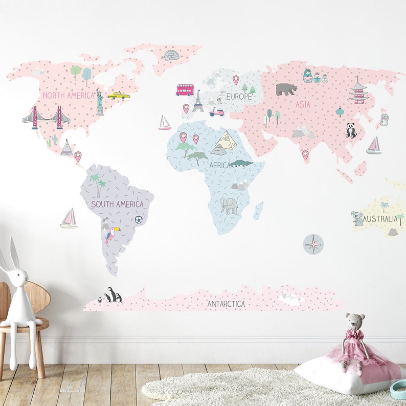 WORLD MAP Wall Decal for Kids / Nursery Decor / Kids Decal / - Etsy