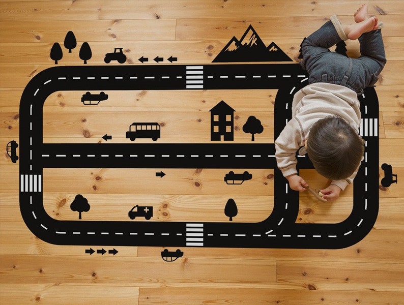 Floor sticker RACE TRACK car kids wall art nursery decor | Etsy
