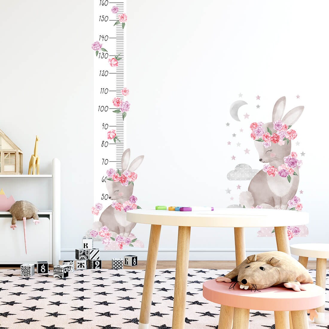 Wall Decor HEIGHT CHART Rabbit Pink Growth Chart for Kids | Etsy