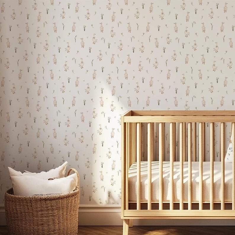 Goose Wallpaper for Nursery | Watercolor Geese Wall Mural | White ...