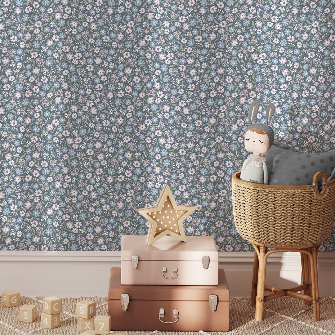 Mini Daisy Wallpaper Blue - Daisies Pattern Wallpaper for Kids' Room - Etsy