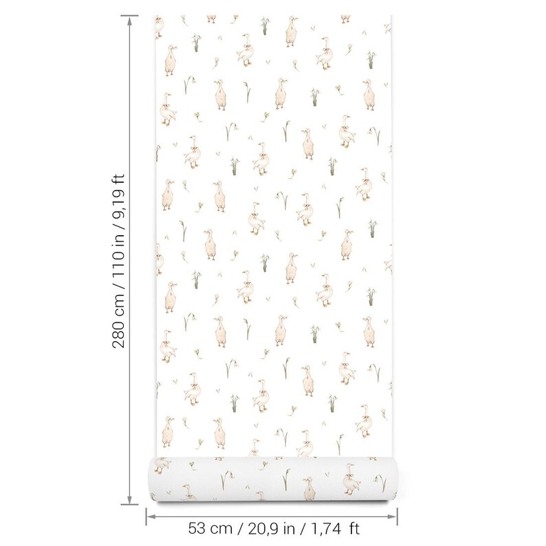 Goose Wallpaper for Nursery | Watercolor Geese Wall Mural | White ...