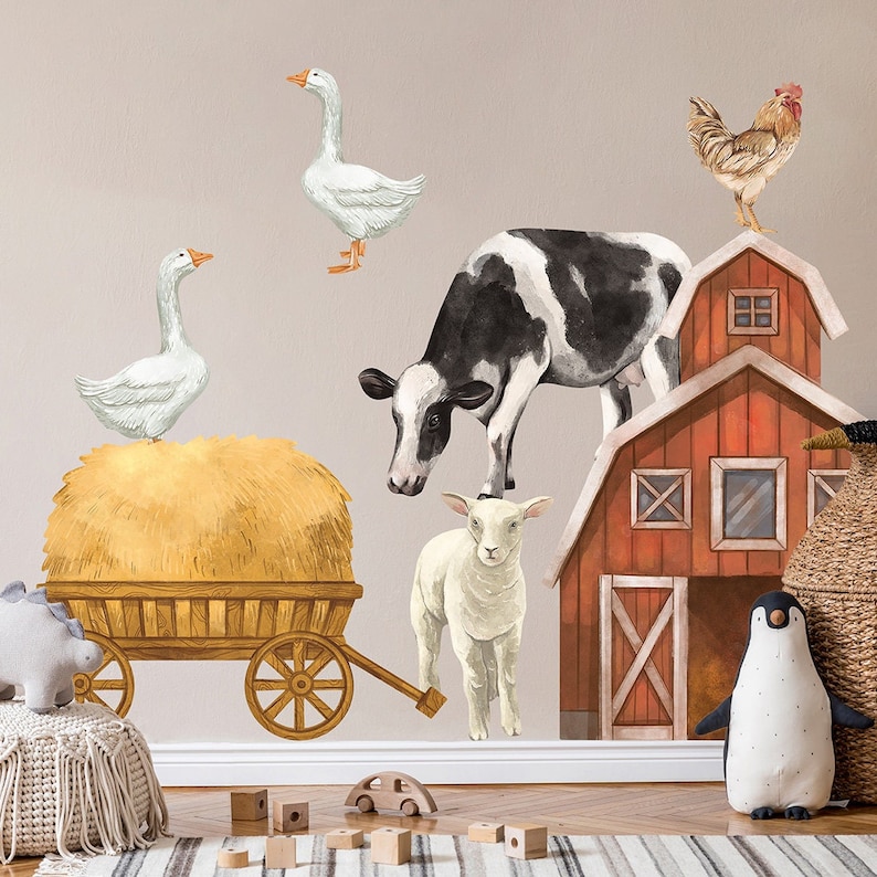 FARM ANIMALS Set Watercolor Wall Decal / Farm Nursery Decor / Nursery ...