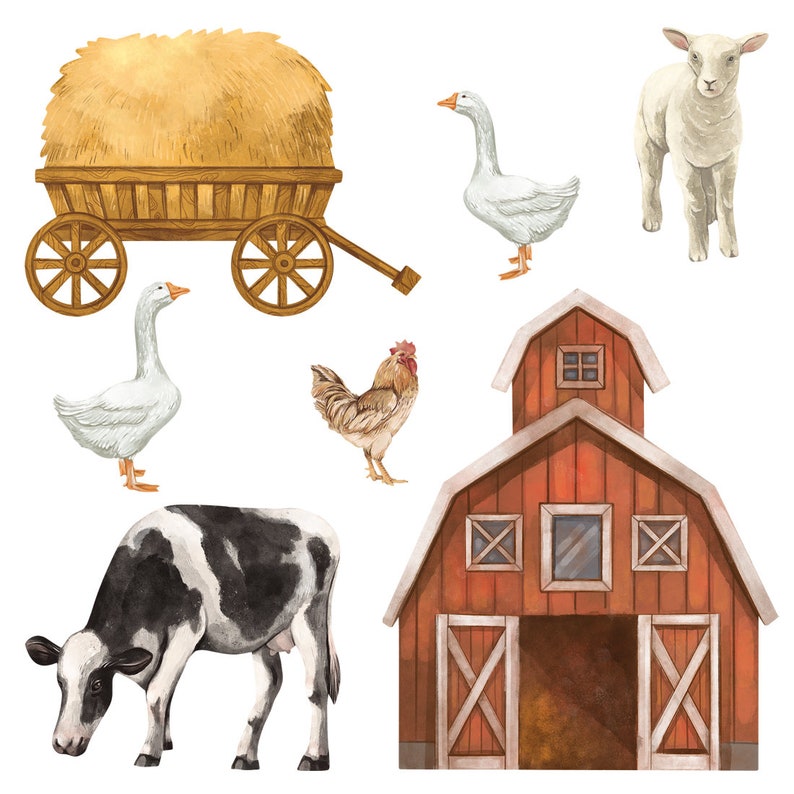 FARM ANIMALS Set Watercolor Wall Decal / Farm Nursery Decor / Nursery ...