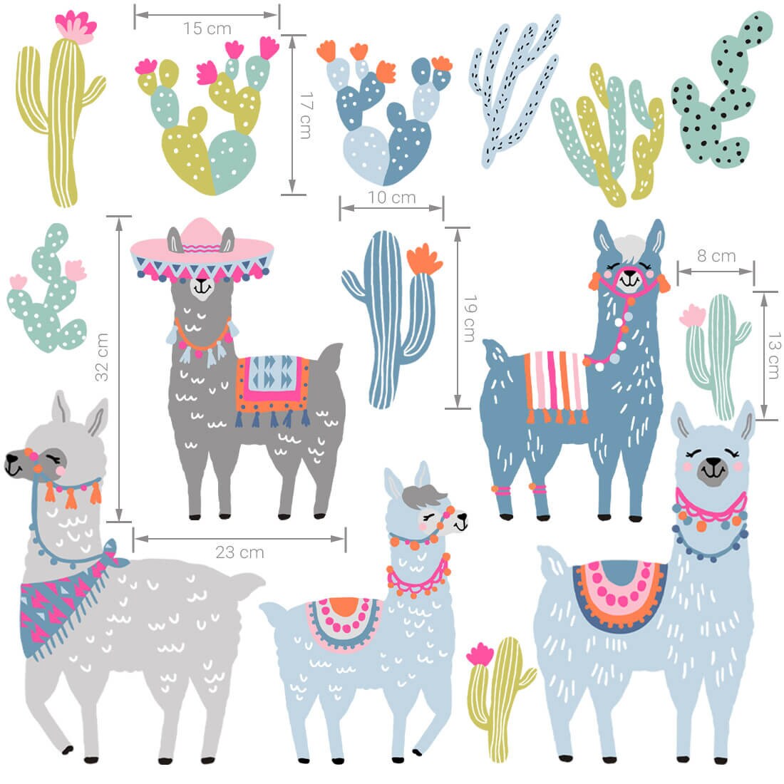 LLAMAS SET Wall Decal / Animal Decor / Cactus Wall Decal / Llamas Wall ...