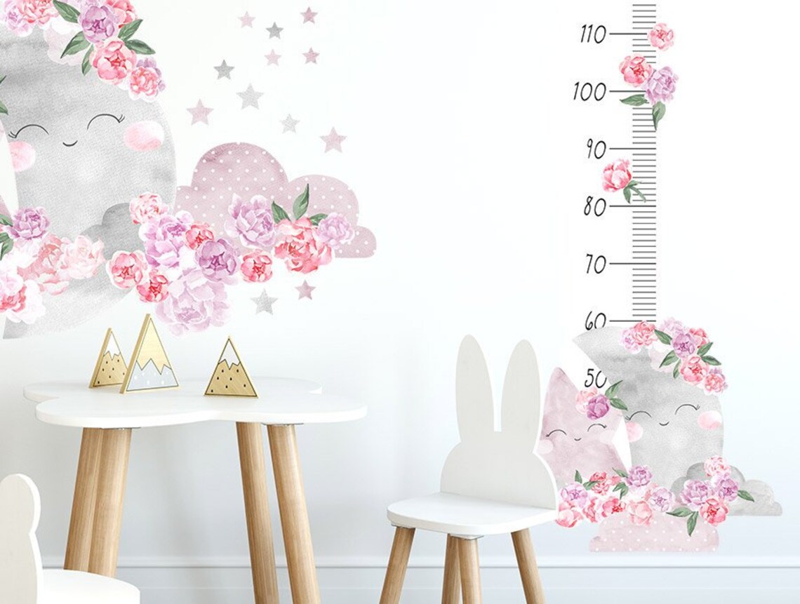 Wall decor HEIGHT CHART moon pink growth chart for kids | Etsy