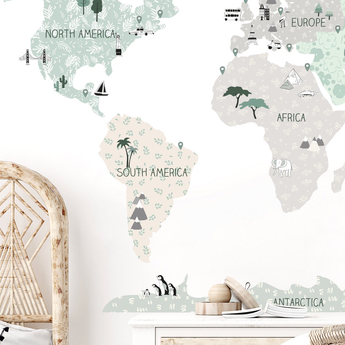 WORLD MAP Wall Decal for Kids / Nursery Decor / Kids Decal / - Etsy