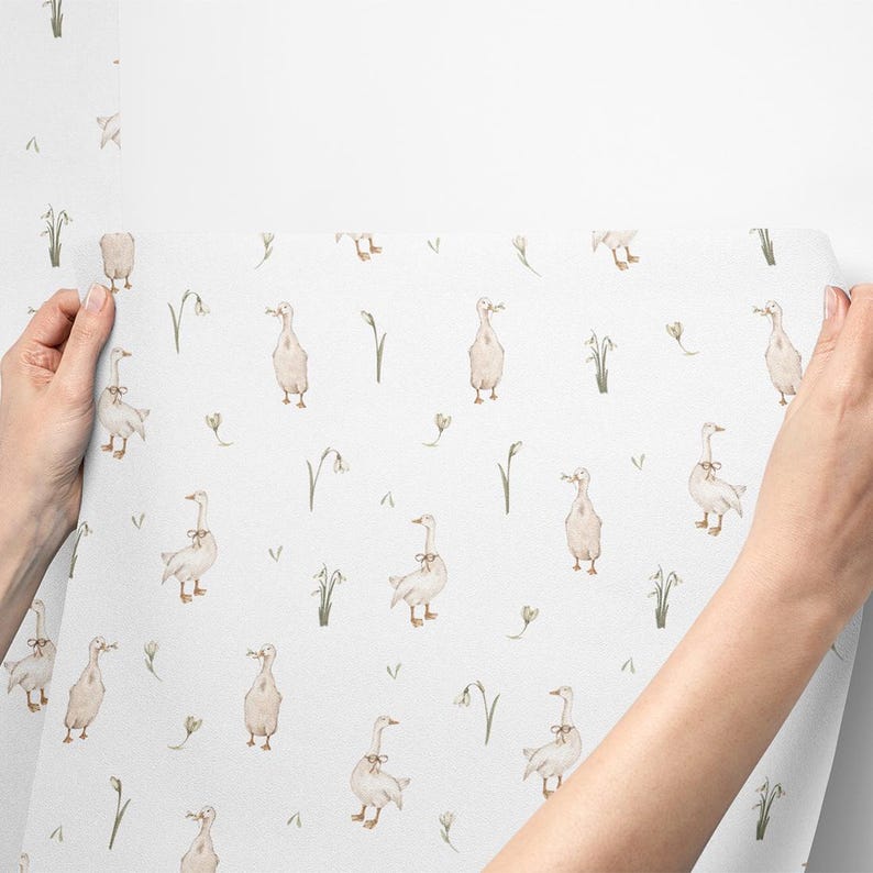 Goose Wallpaper for Nursery | Watercolor Geese Wall Mural | White ...