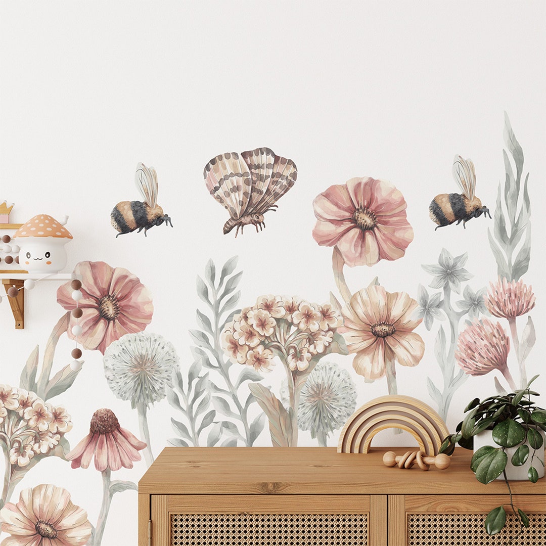 FLOWERS XXL Wall Decal / Boho Flowers Wall Sticker / Watercolor Flowers ...