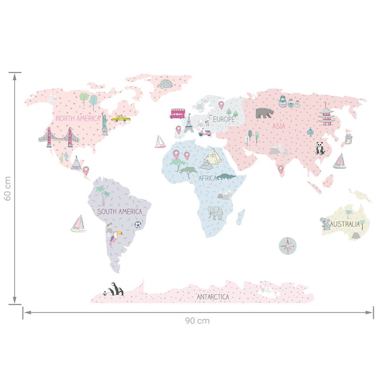 WORLD MAP Wall Decal for Kids / Nursery Decor / Kids Decal / - Etsy