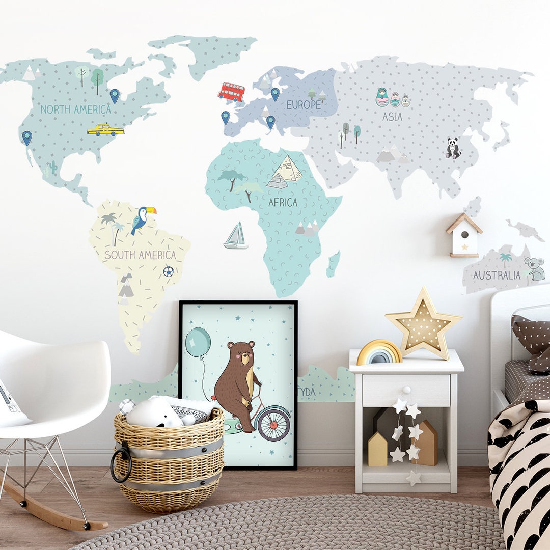 WORLD MAP Wall Decal / Nursery Decor / Kids Decal / World Map Wall ...