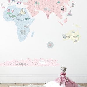 WORLD MAP Wall Decal for Kids / Nursery Decor / Kids Decal / World Map ...