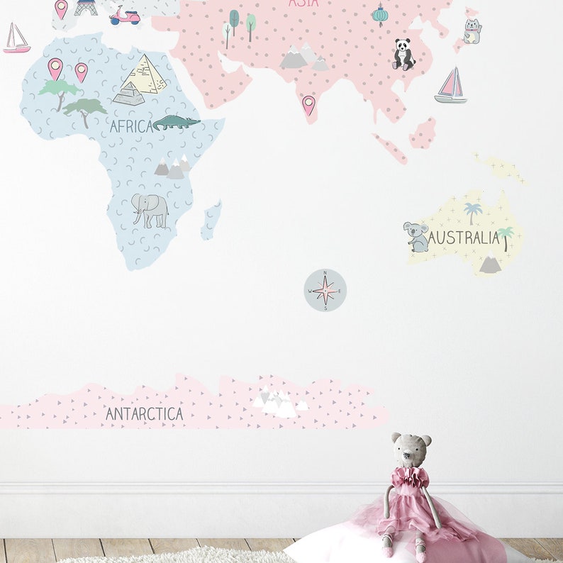 WORLD MAP Wall Decal for Kids / Nursery Decor / Kids Decal / - Etsy