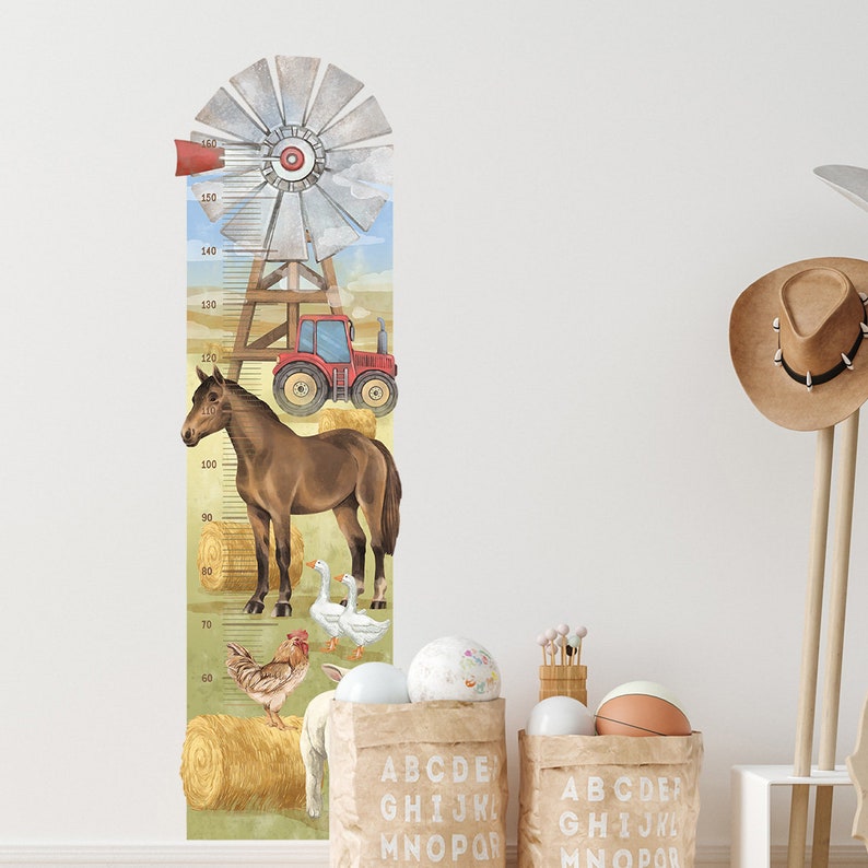 FARM Height Chart Watercolor Wall Decal / Kids Decor / Nursery Wall ...