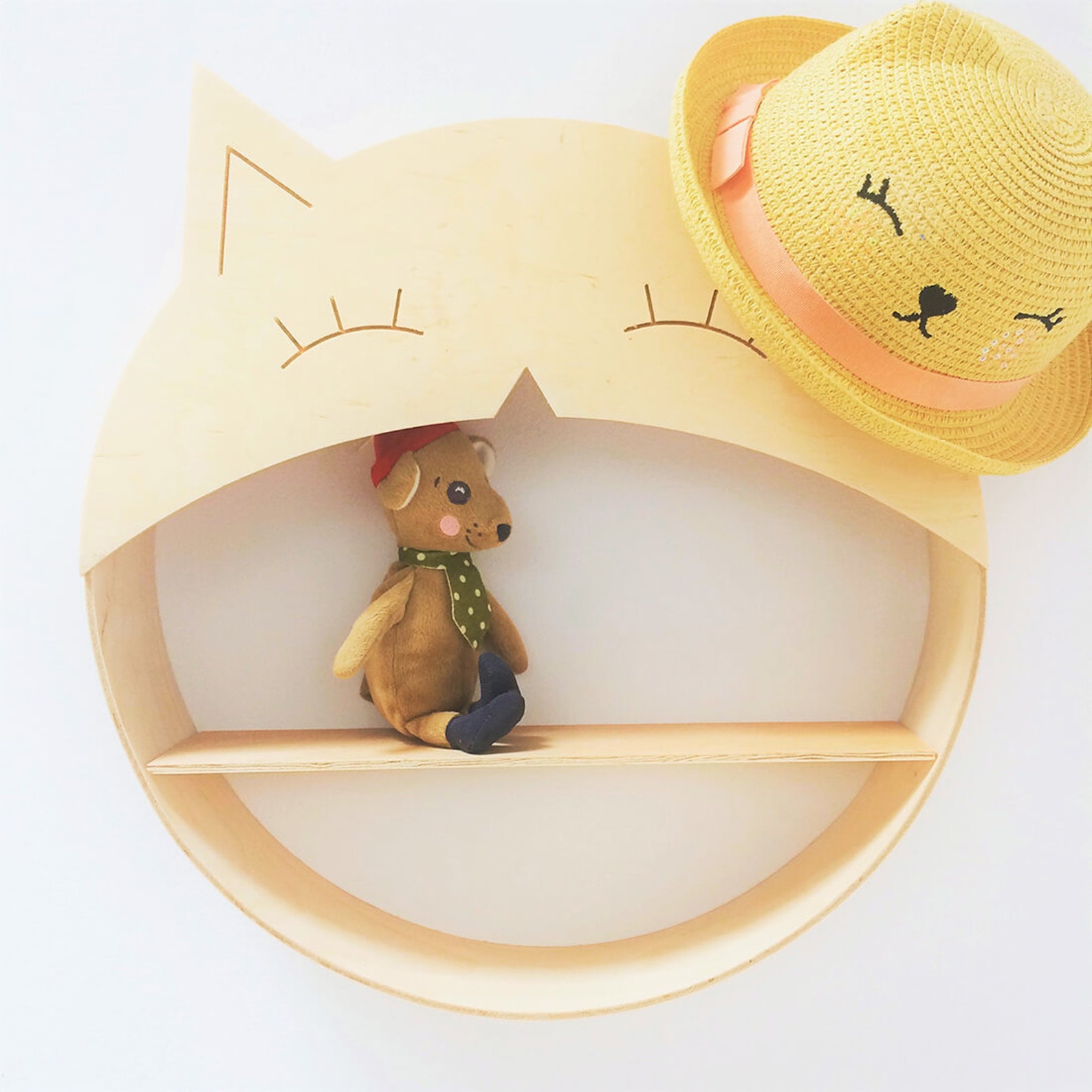 Big WOODEN SHELF CAT 40 Cm Round Shelf Wall Decor for Kids - Etsy