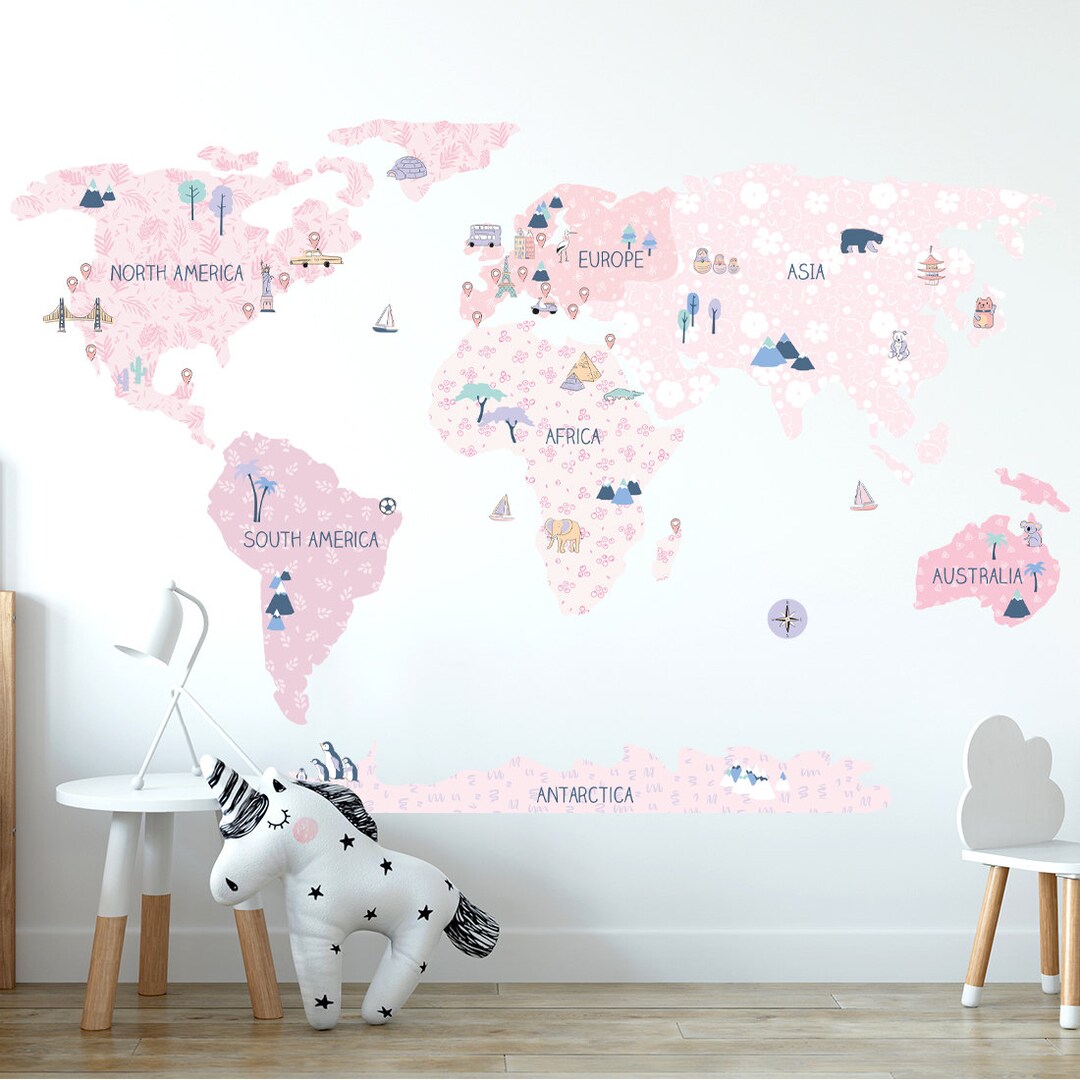 WORLD MAP Wall Stickers for Kids / Nursery Decor / Kids Decal / World ...