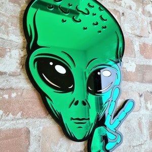 Alien Mirror Wall Art Alien Peace Sign Wall Decor Unique Home Decor UFO ...