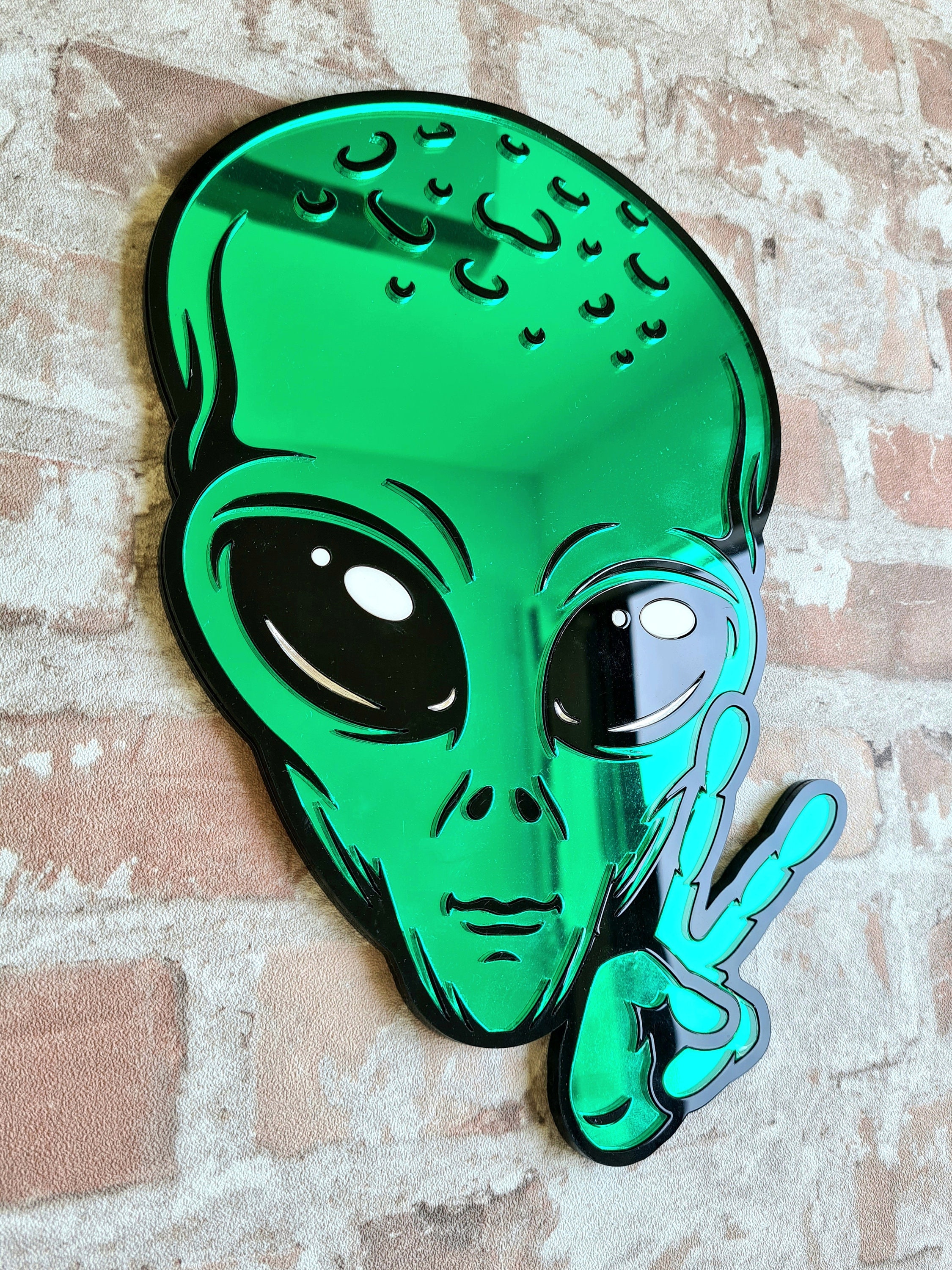 Alien Mirror Wall Art Alien Peace Sign Wall Decor Unique Home Decor UFO ...