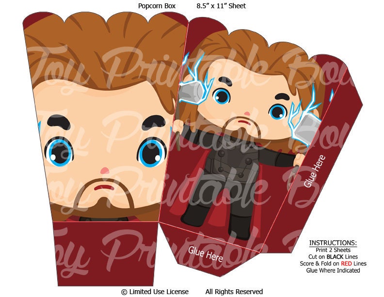 Printable Custom Popcorn Box "thor" (instant Download) Digital Items ...