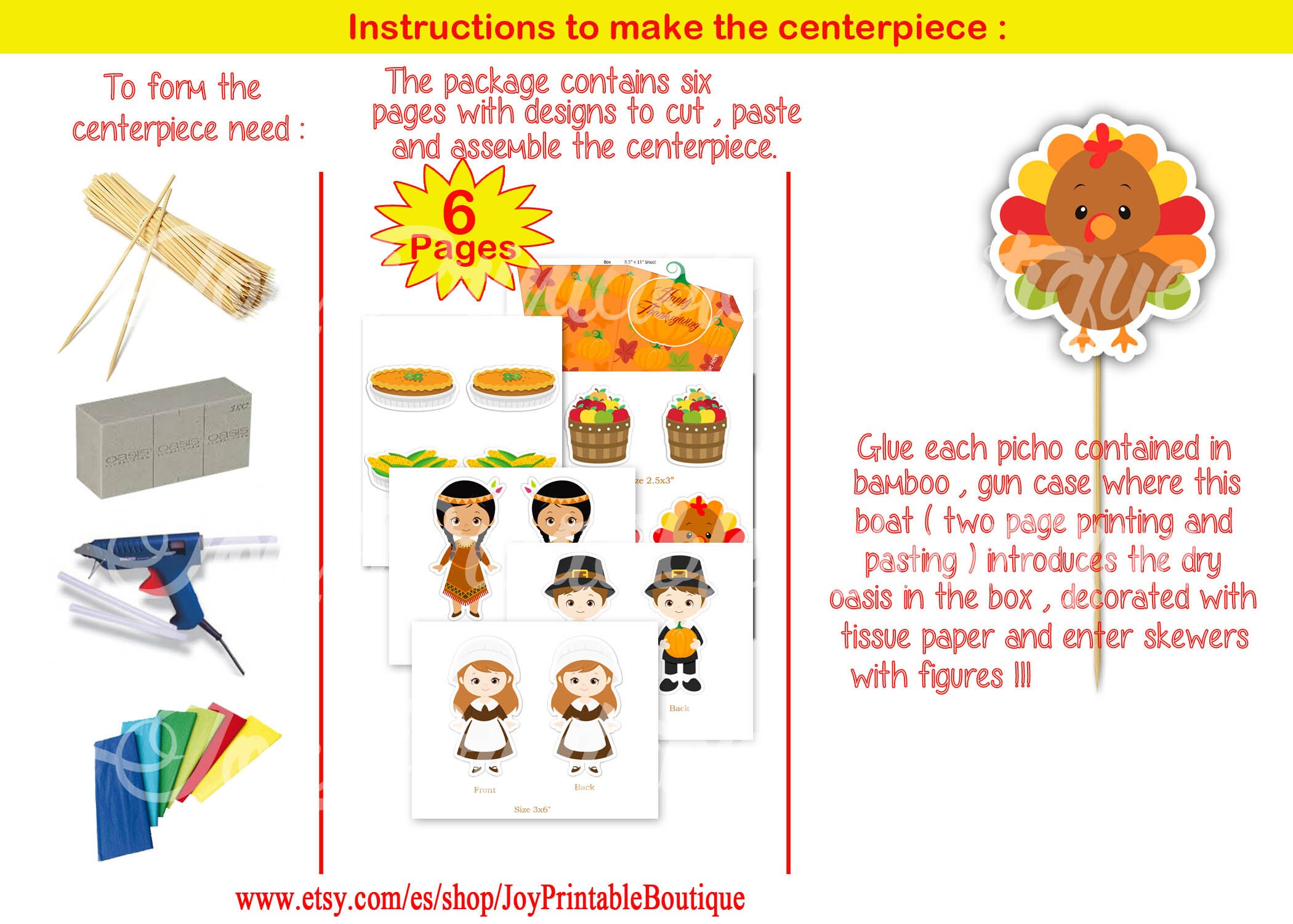 PRINTABLE CENTERPIECE "thanksgiving" (intant Download) Digital Items ...