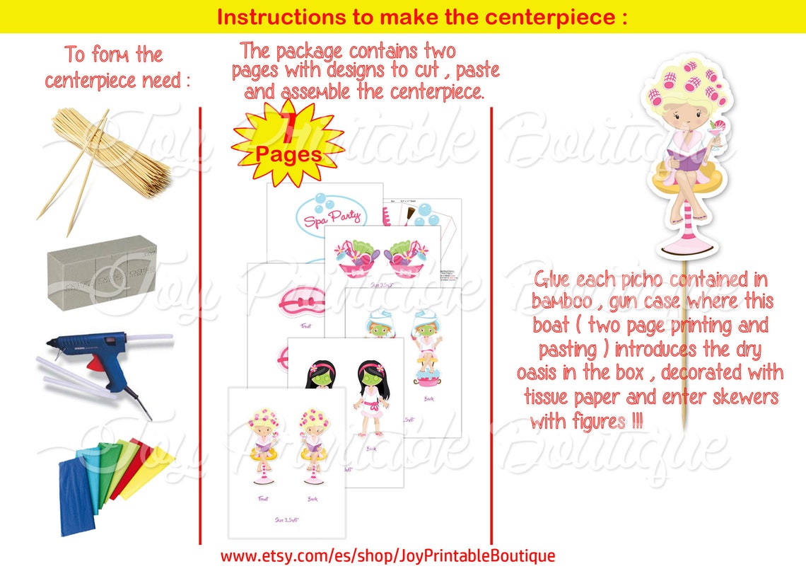 Printable Centerpiece "spa Party" (instant Download) Digital Items Are ...