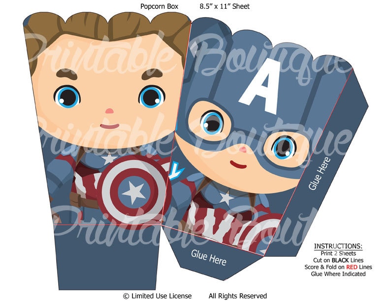 Printable Custom Popcorn Box "captain America" (instant Download ...