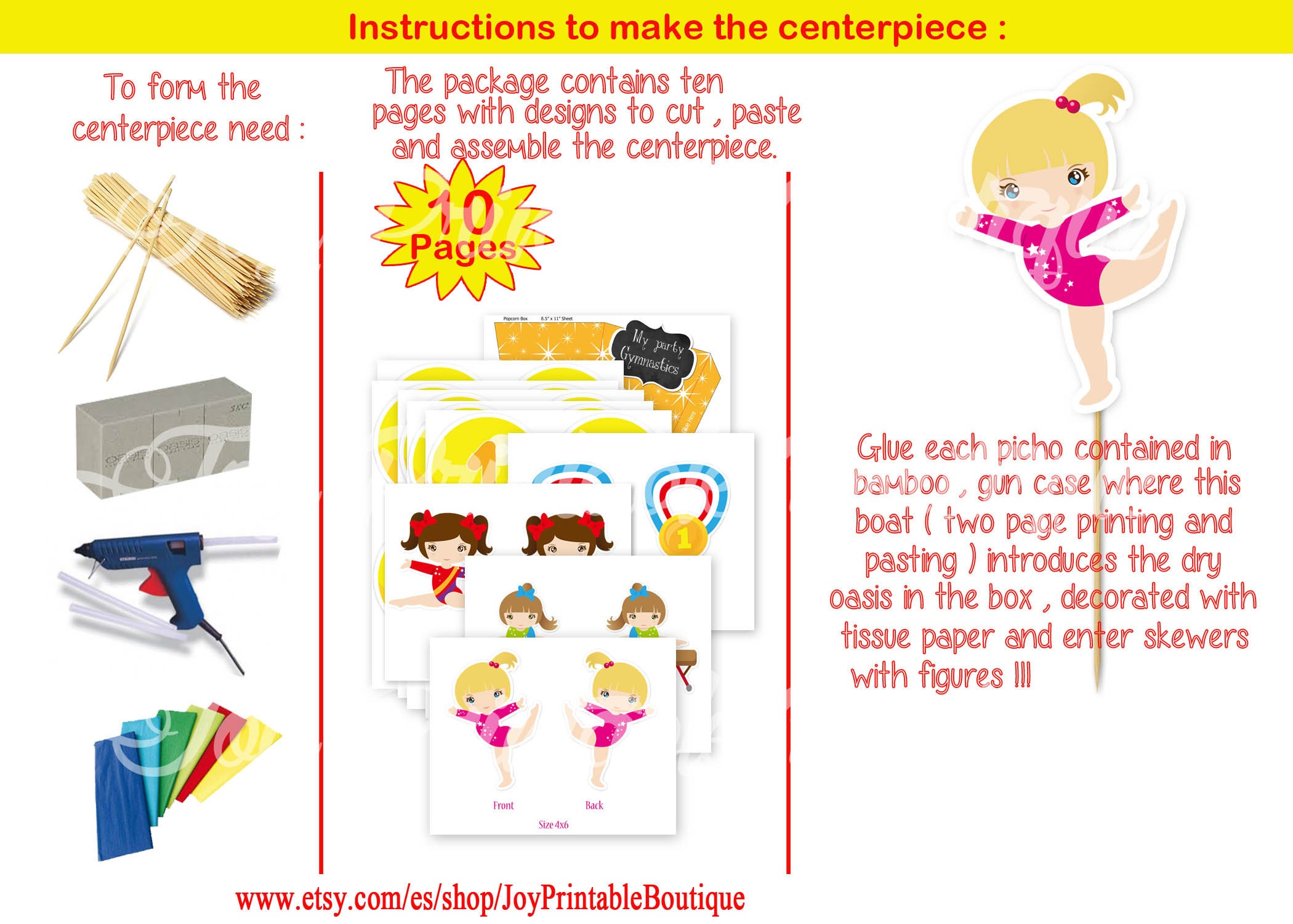 Printable Centerpiece "gymnastics" (instant Download) Digital Items Are ...