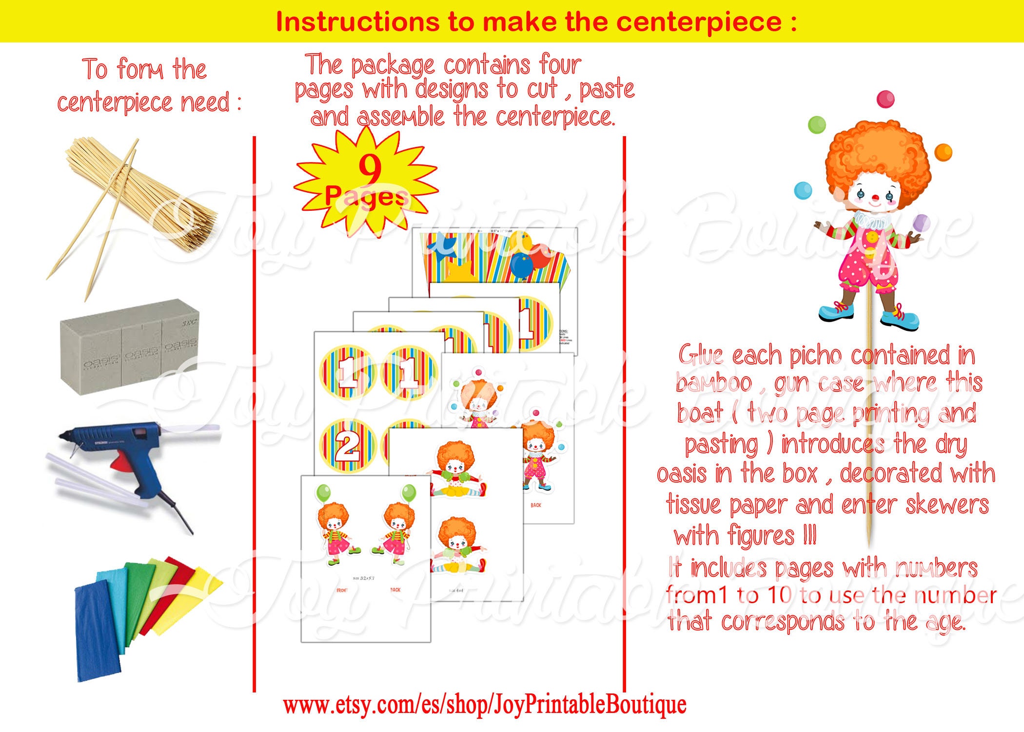Printable Centerpiece clown instant Download Digital Items Are Non ...