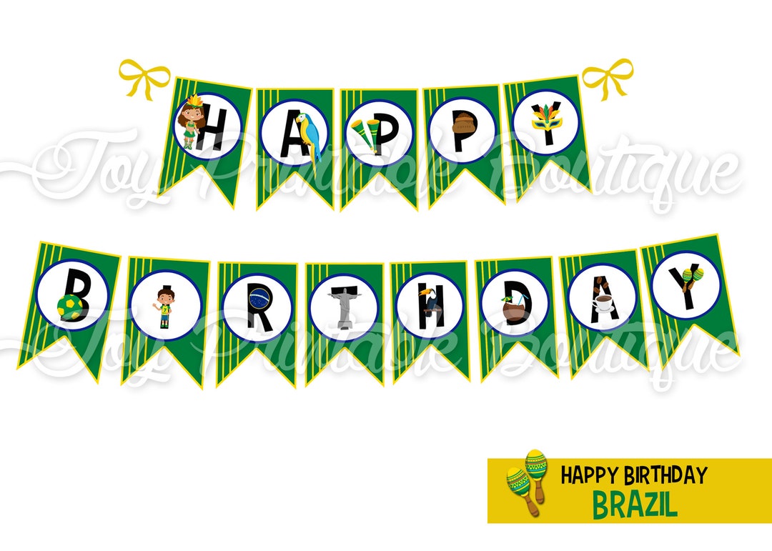 Printable Banner Happy Birthday "brazil" (instant Download) Digital ...