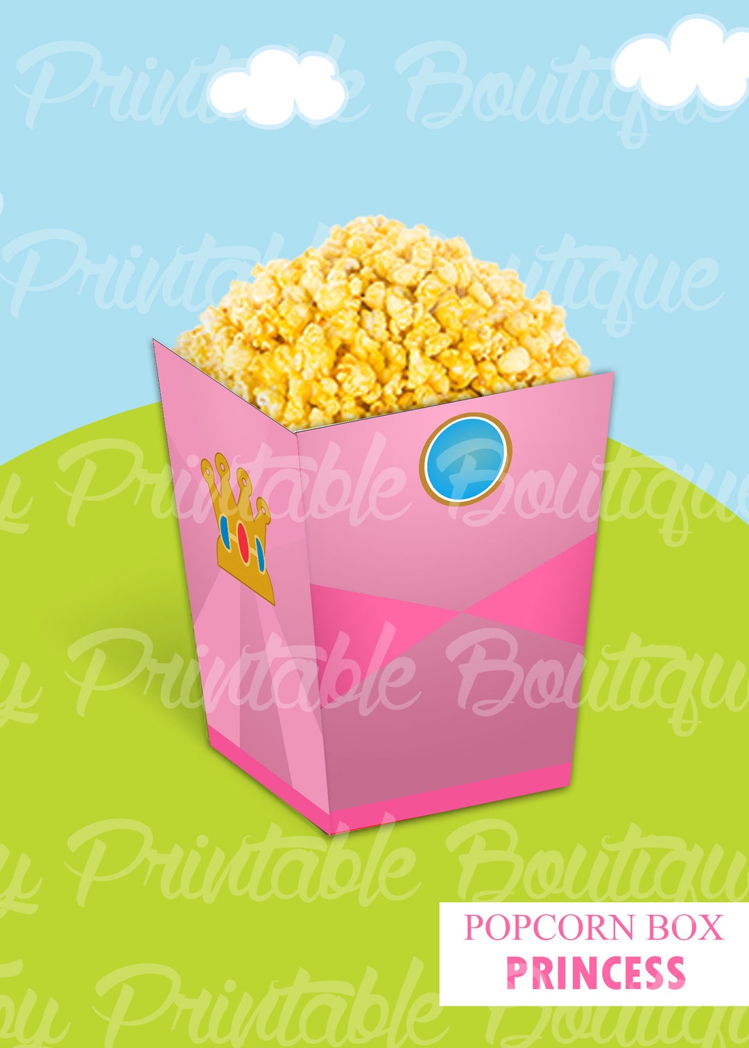 Printable Custom Popcorn Box "princess" Instant Download Digital Items ...