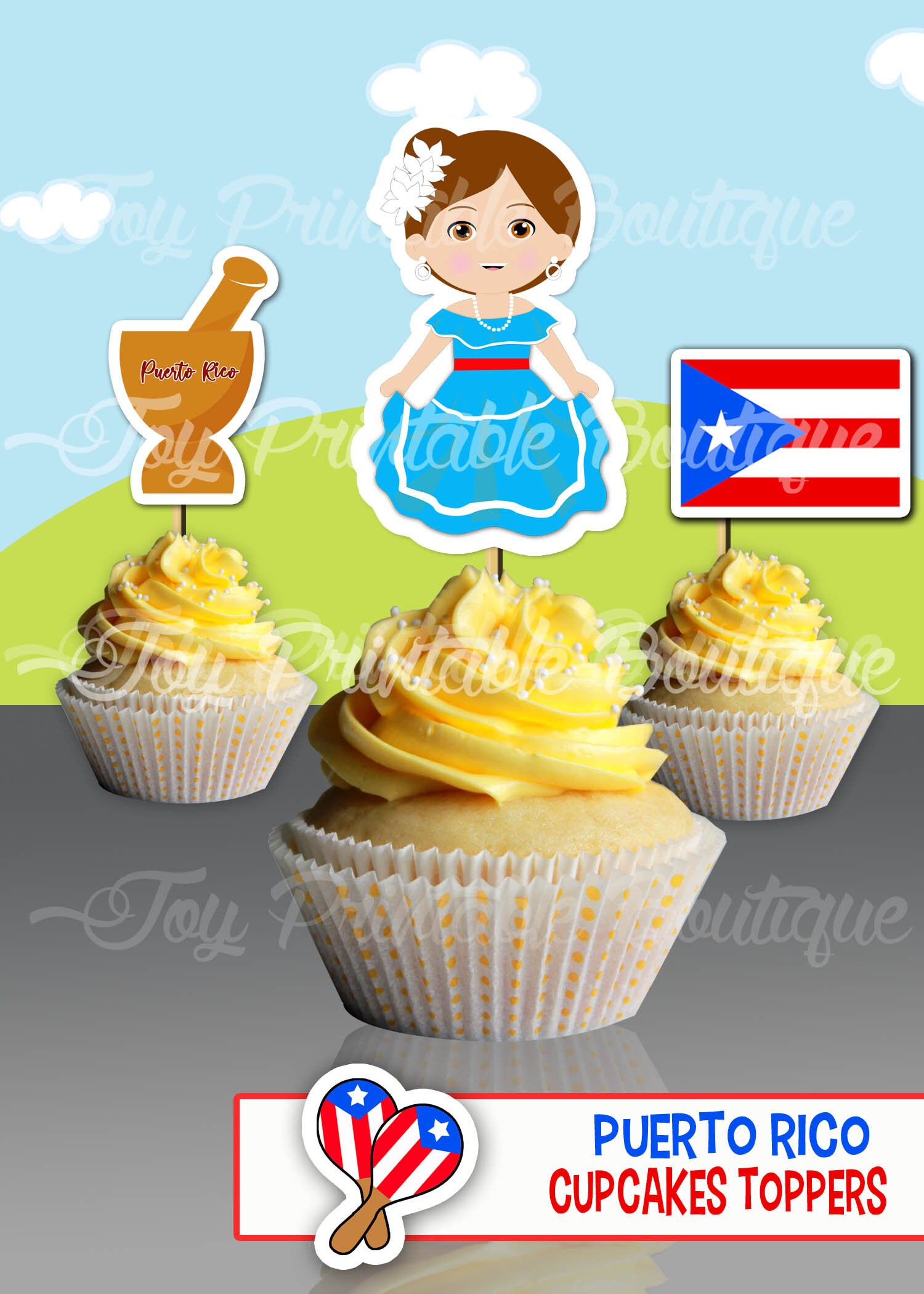 Printable Cupcake Toppers puerto Rico instant Download Digital Items ...