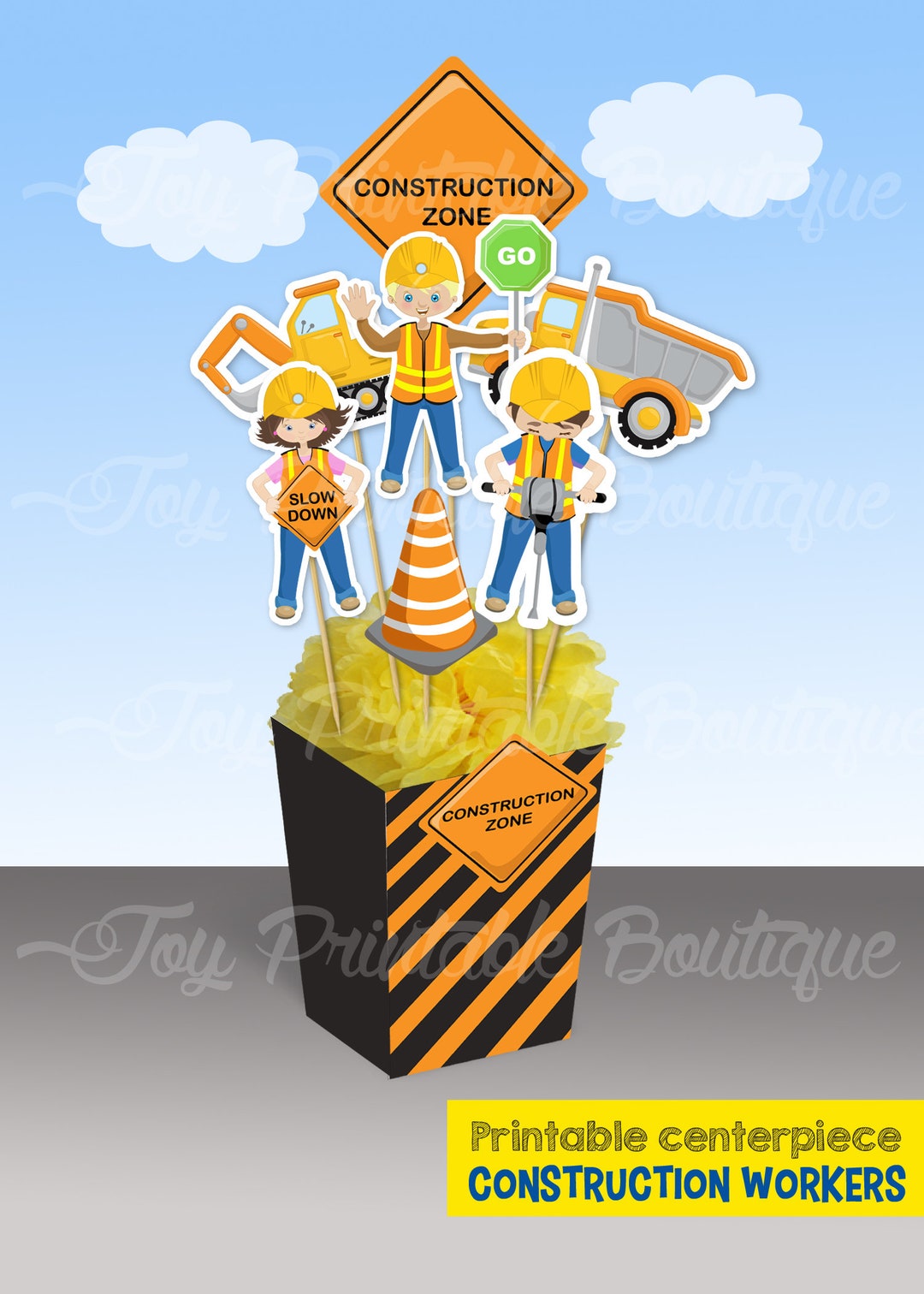 Printable Centerpiece "construction" (instant Download) Digital Items ...