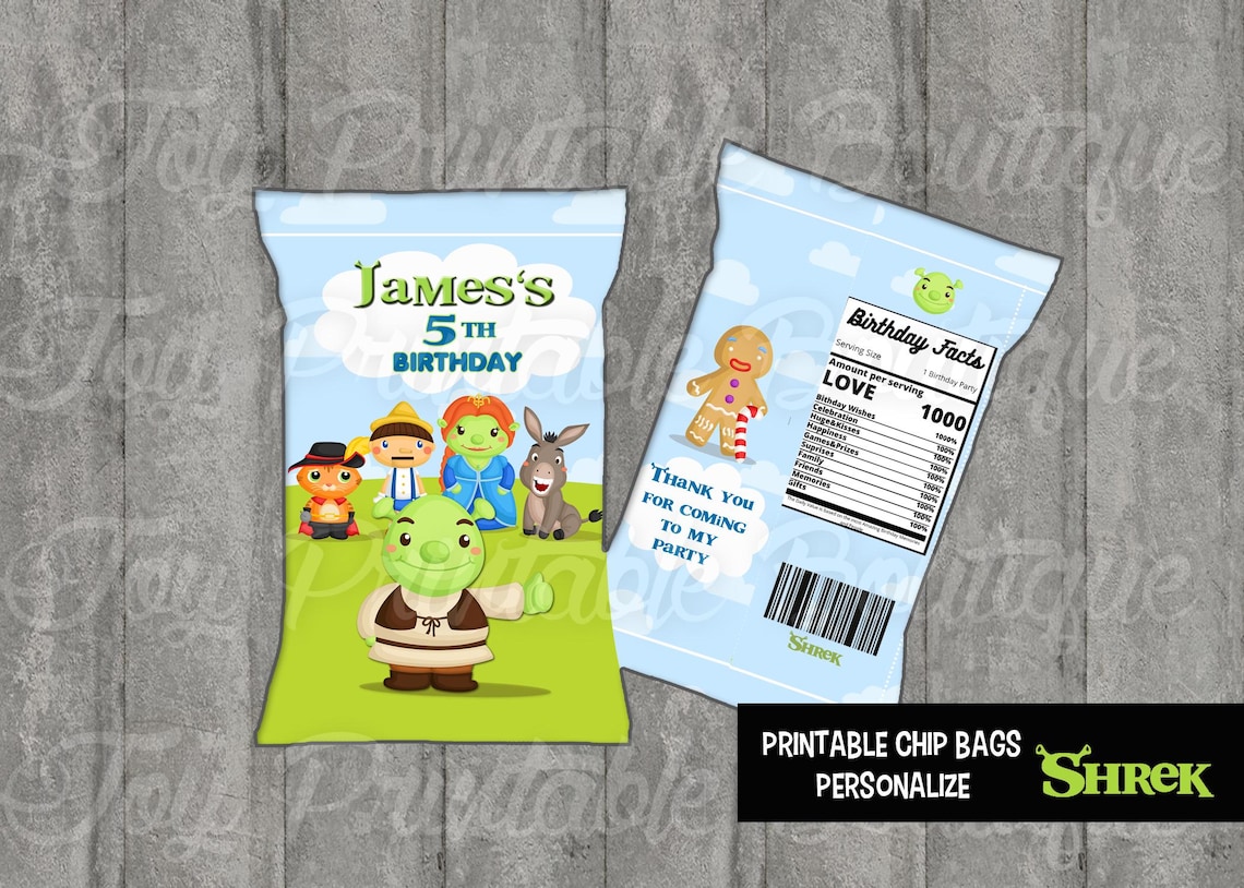 Printable Personalize Chip Bags shrek - Etsy