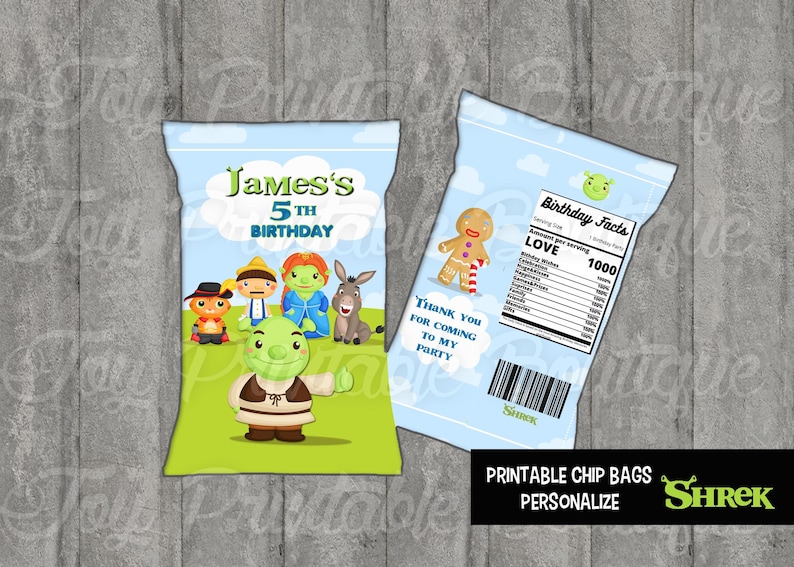 Printable Personalize Chip Bags "shrek" - Etsy