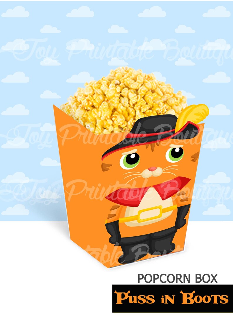 Printable Custom Popcorn Box "puss in Boots" (instant Download) Digital ...