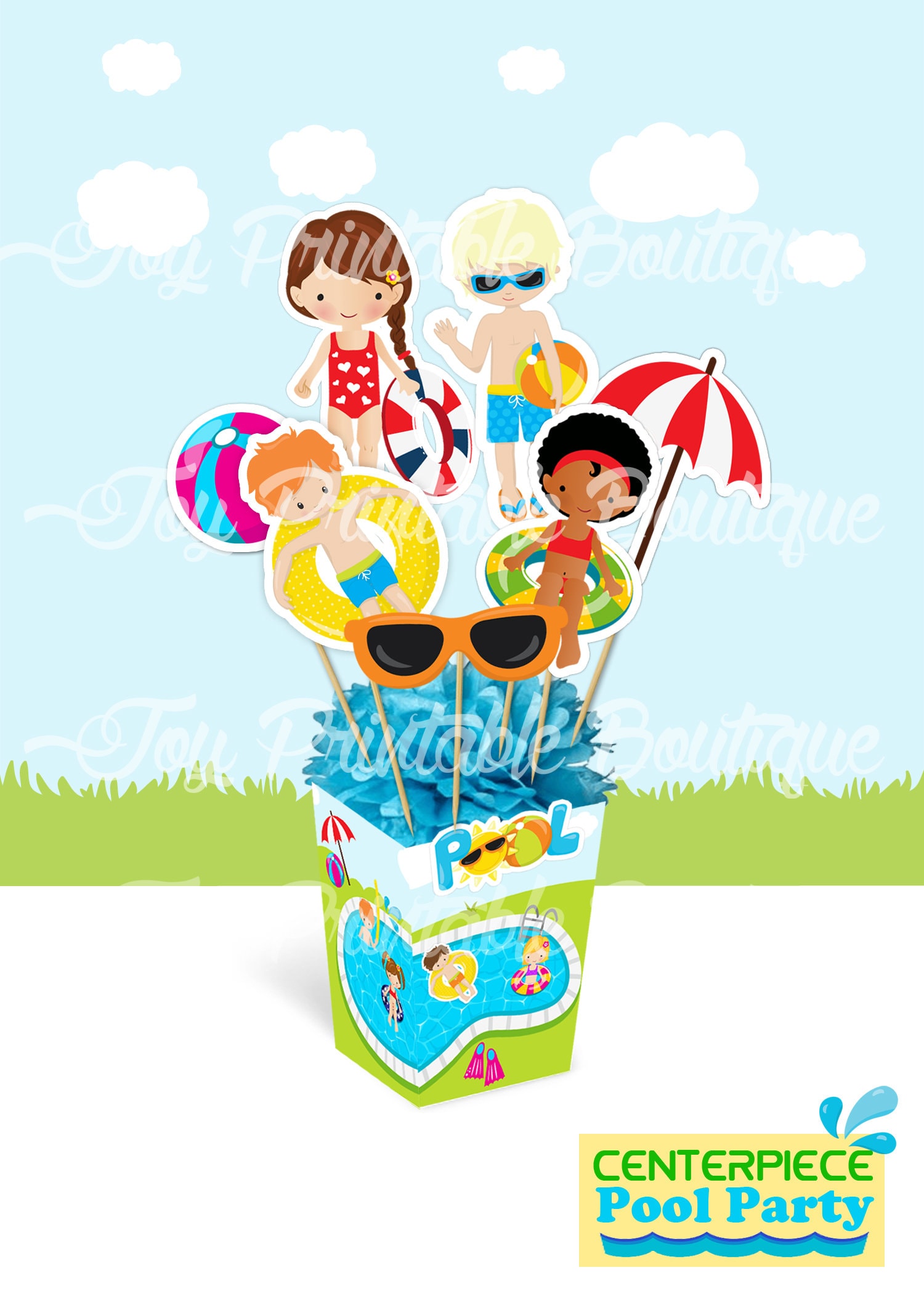 Printable Centerpiece "pool" (instant Download) Digital Items Are Non ...