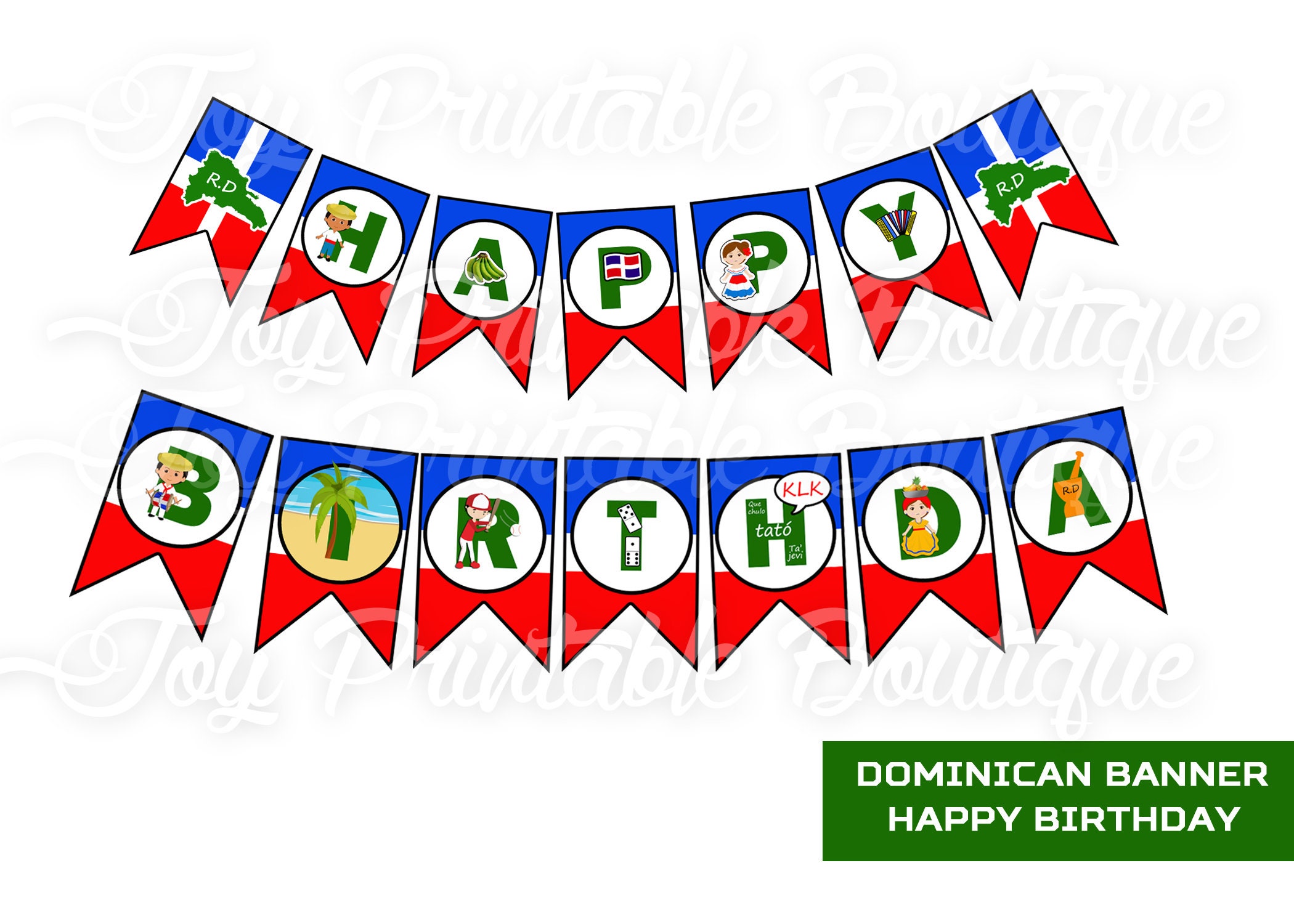 Printable Banner Happy Birthday "dominican" (instant Download) Digital ...