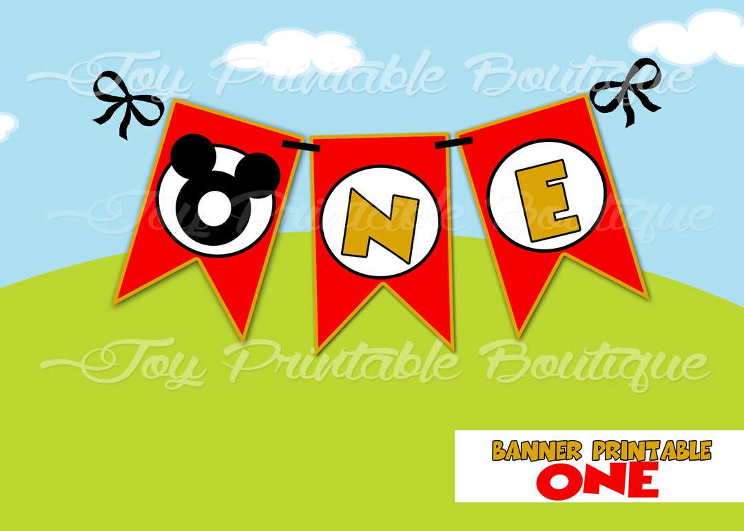 Banner Printable "one" for First Birthday Mickey Mouse (instant ...