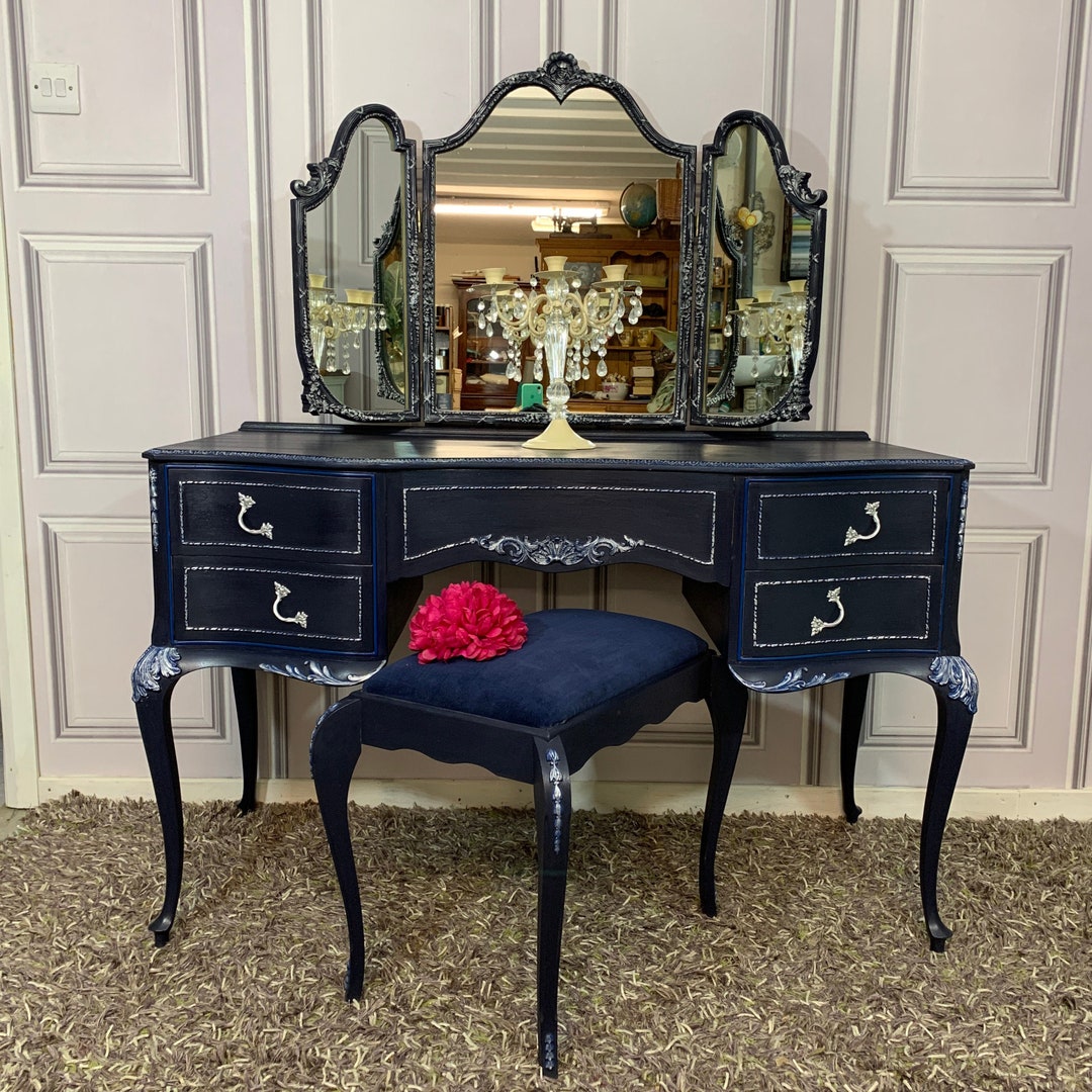 Painted Navy Blue Dressing Table: Vintage Olympus Furniture - Etsy UK