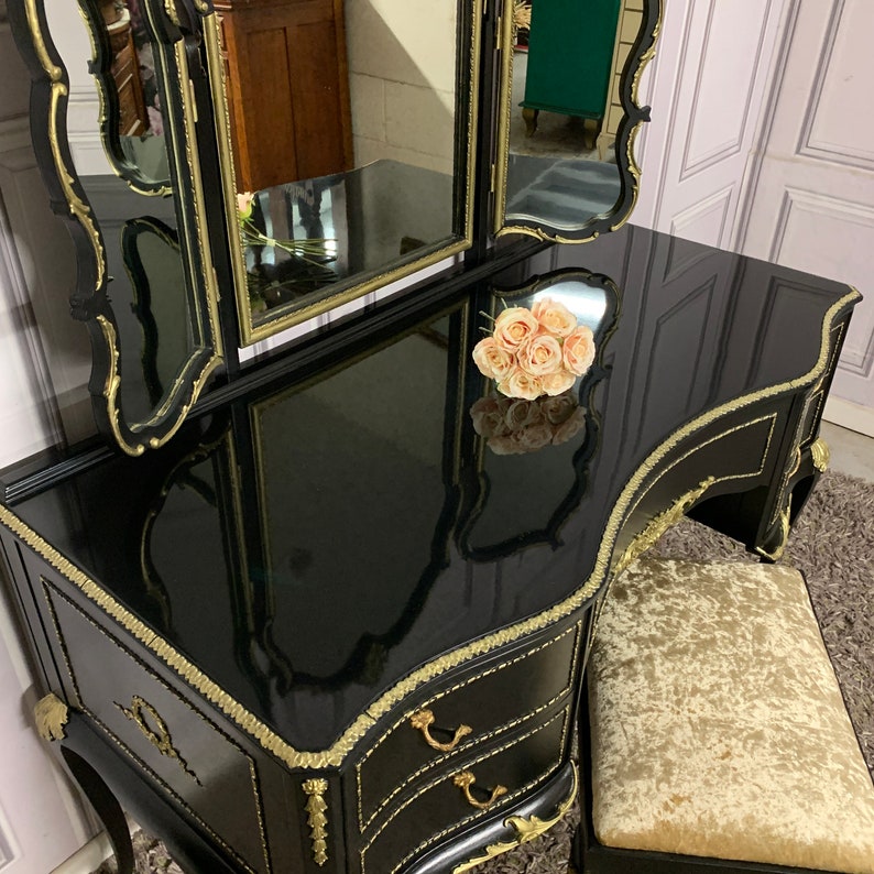 Gothic Style Dressing Table Black & Gold High Gloss Black - Etsy UK